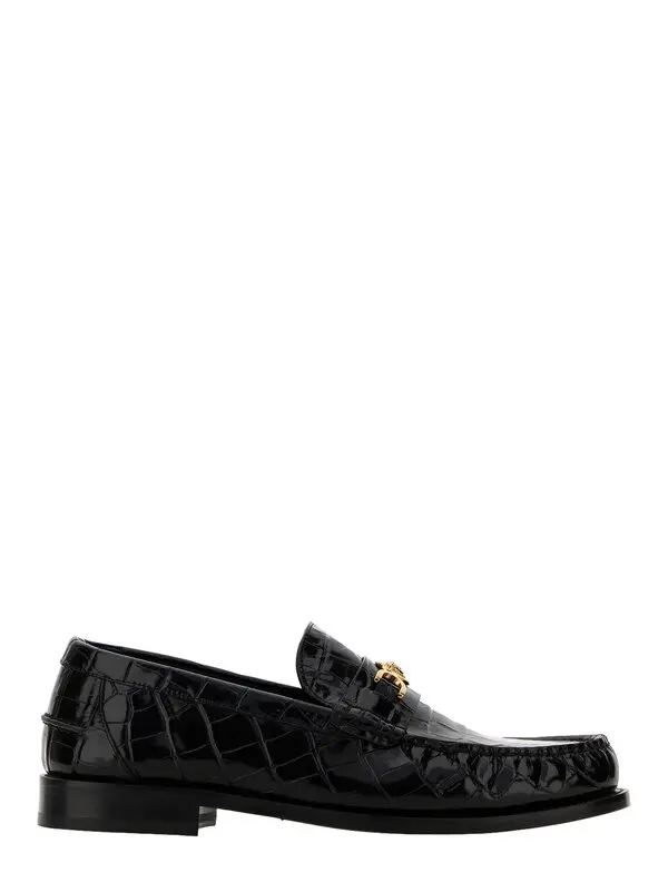 Versace Leather Loafers With Embossed Detail - Black