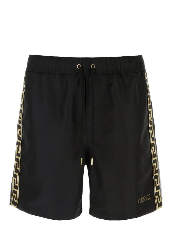 Versace Polyester Swimming Shorts With Greca Embroidery - Black