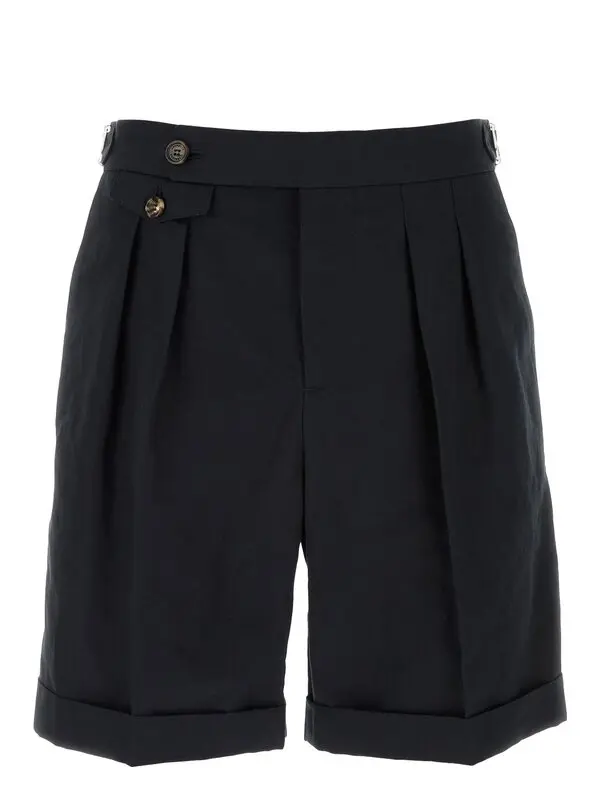 Brunello Cucinelli Cotton Blend Bermuda Shorts With Inverted Pleats - Blue