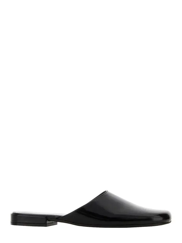 THE ROW Leather Penelope Slippers - Black