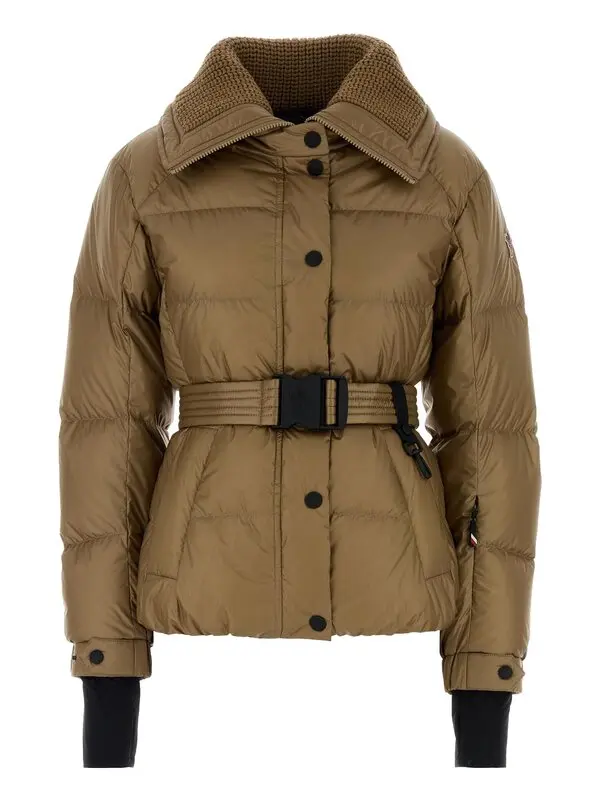 Moncler Quilted Down Jacket With Contrasting Logo - Light Brown