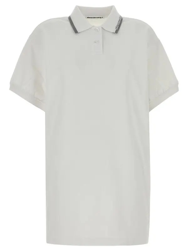 Alexander Wang Cotton Mini Polo Dress With Embroidered Logo Collar - White