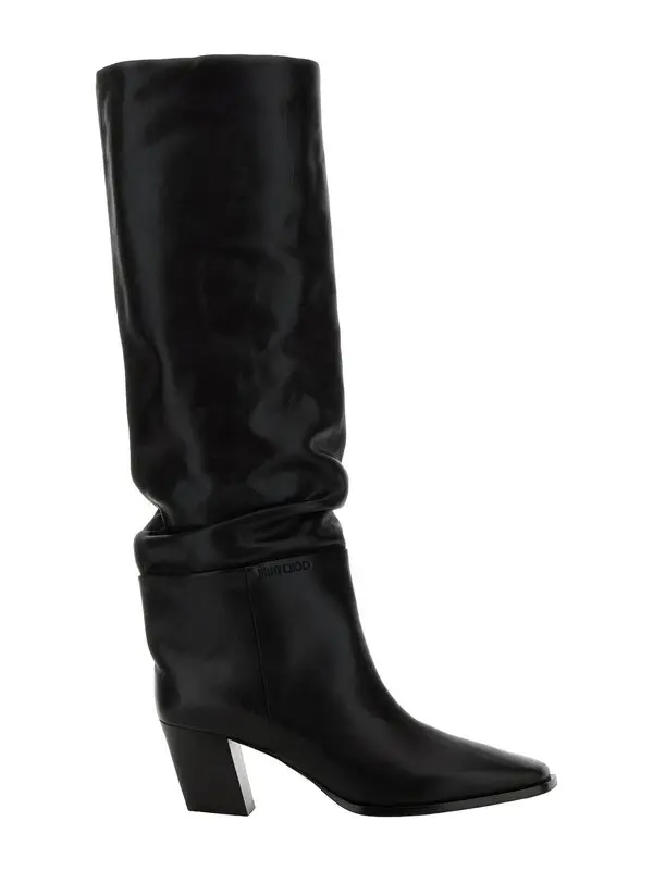 JIMMY CHOO Leather Boots With Embossed Logo - Black