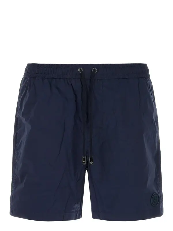 Giorgio Armani Stretch Nylon Swim Shorts With Logo Detail - Blue