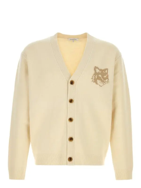 Maison Kitsuné Cream Wool Cardigan With Fox Head Embroidery - Yellow
