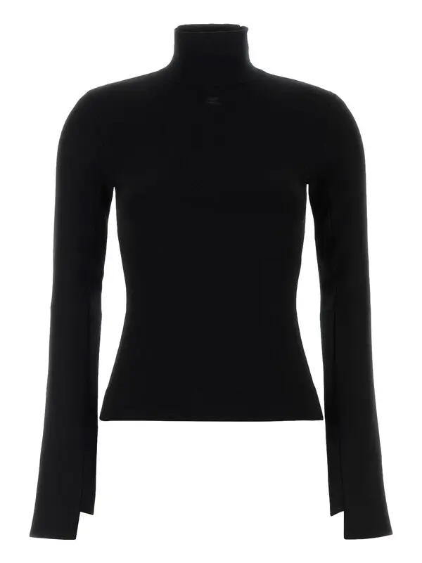 COURREGES Viscose Blend Sweater With Embroidered Logo - Black