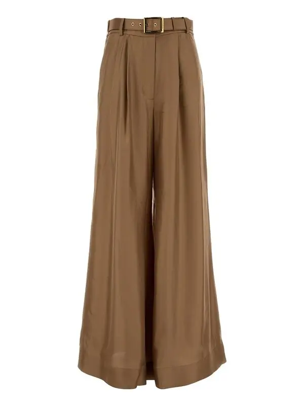 Zimmermann Camel Satin Wide-leg Pants - Light Brown