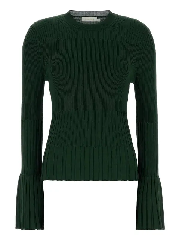 Zimmermann Viscose Blend Ribbed Crew Neck Sweater - Green