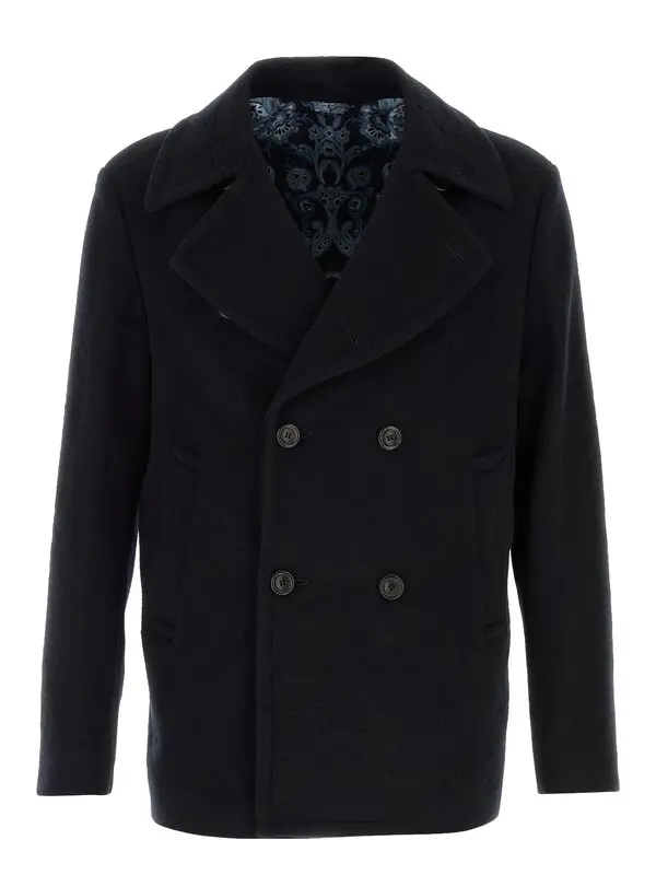Etro Wool Coat With Floral Embroidery - Blue