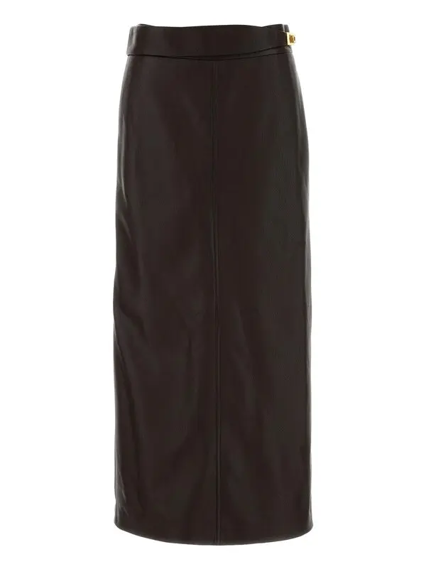 FERRAGAMO Leather Skirt With Gancini Buckle - Brown