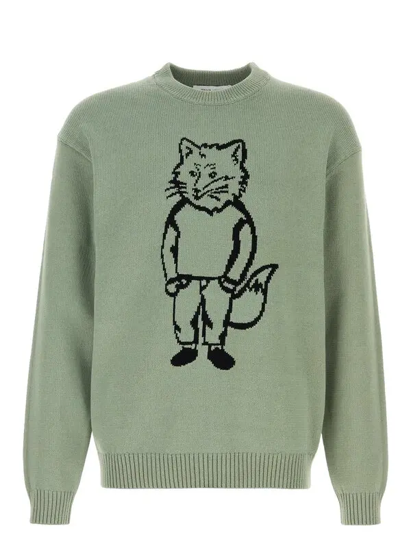 Maison Kitsuné Cotton Blend Sweater With Fox Embroidery - Green
