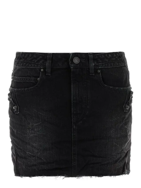 Balenciaga Embellished Denim Mini Skirt - Black