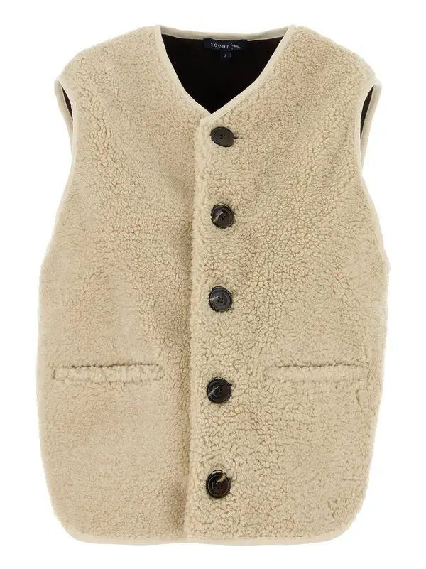 Soeur Teddy Fabric Vest - Light Brown