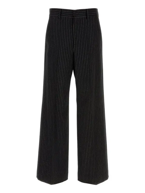 Valentino Garavani Embroidered Wool Blend Pinstripe Trousers - White