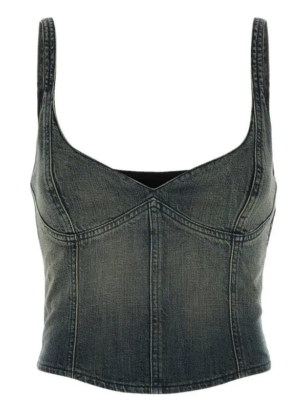 Balenciaga Denim V-neck Top - Blue