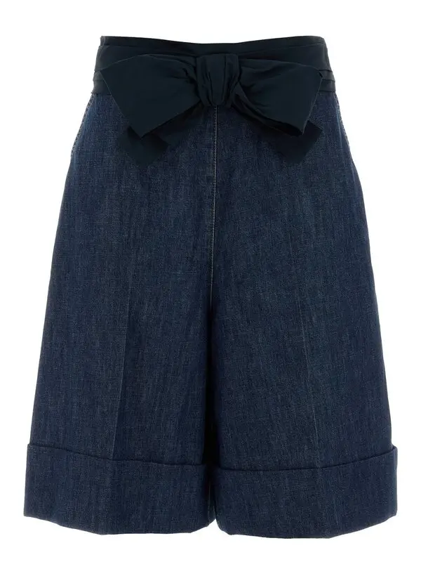 Valentino Garavani Denim Bermuda Shorts With Maxi Bow Detail - Blue