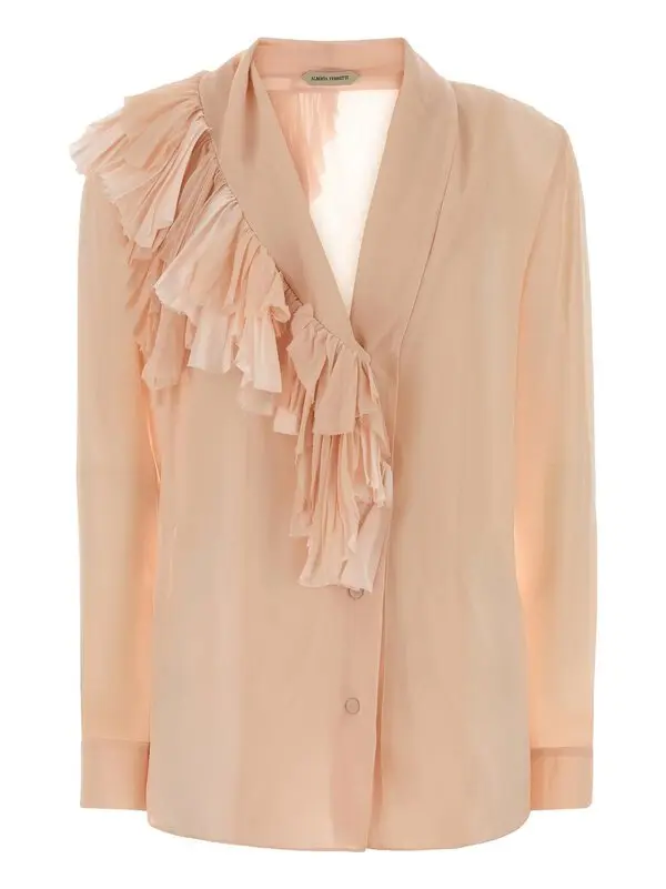 Alberta Ferretti Semi-transparent Silk Shirt With Ruffles - Pink