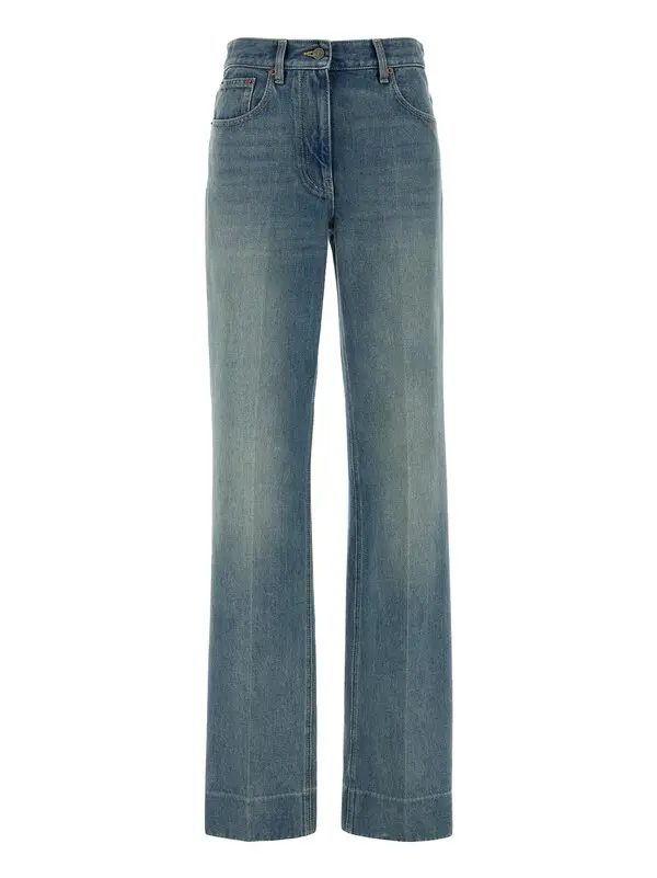 Valentino Garavani Stonewashed Pure Cotton Denim Jeans - Blue
