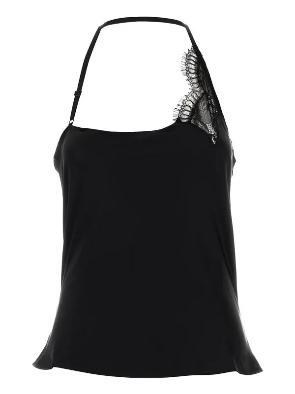 COURREGES Stretch Satin Top With Lace Insert - Black