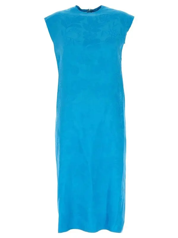 Balenciaga Light Jacquard Floral Embroidery Dress - Blue