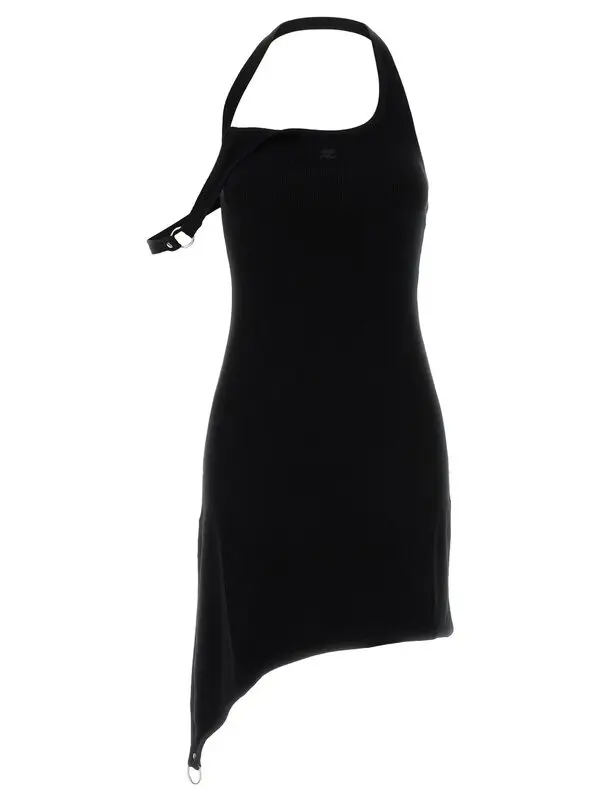COURREGES Fitted Ribbed Asymmetrical Dress - Black