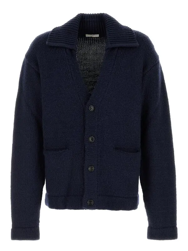 1989 STUDIO Navy Wool Pocket Cardigan - Blue