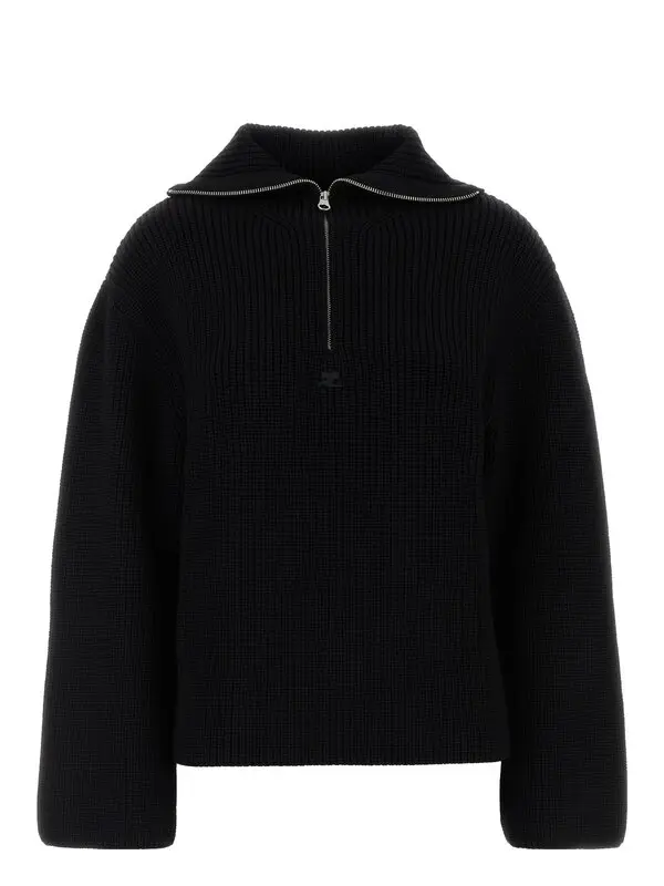 COURREGES Oversize Ribbed Merino Wool Sweater - Black