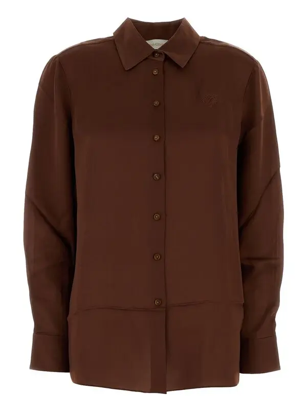 Zimmermann Chocolate Satin Embroidered Logo Shirt - Brown