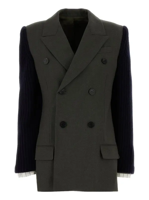 JEAN PAUL GAULTIER Wool Blend Blazer With Contrasting Knit Sleeves - Green