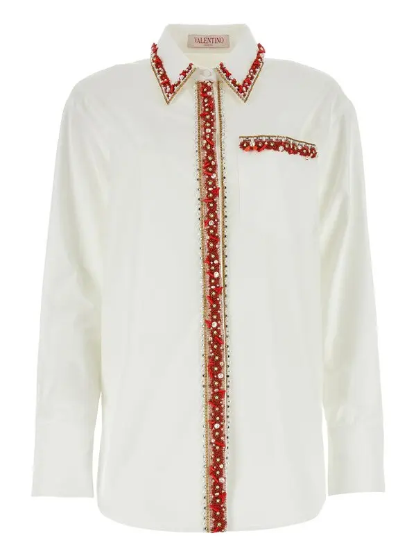 Valentino Garavani Poplin Shirt With Embellished Trimmings - White