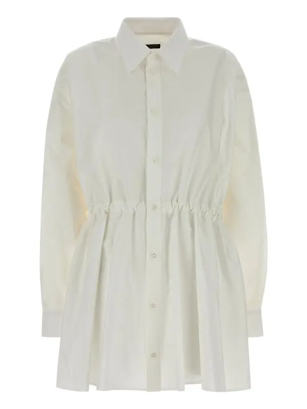 Balenciaga Poplin Shirt Dress With Embroidered Logo - White
