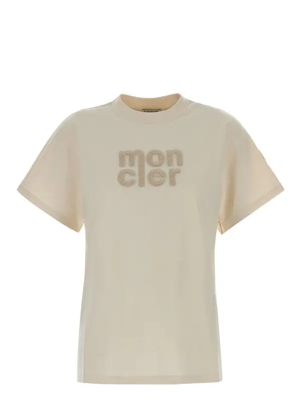 Moncler Cotton T-shirt With Embroidered Logo - Light Brown
