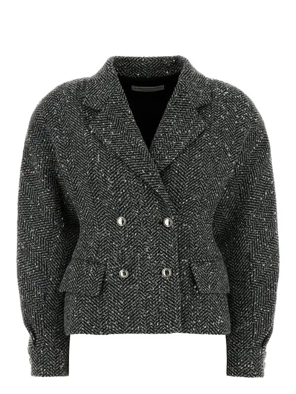 Alessandra Rich Multicolor Sequined Tweed Blazer - White