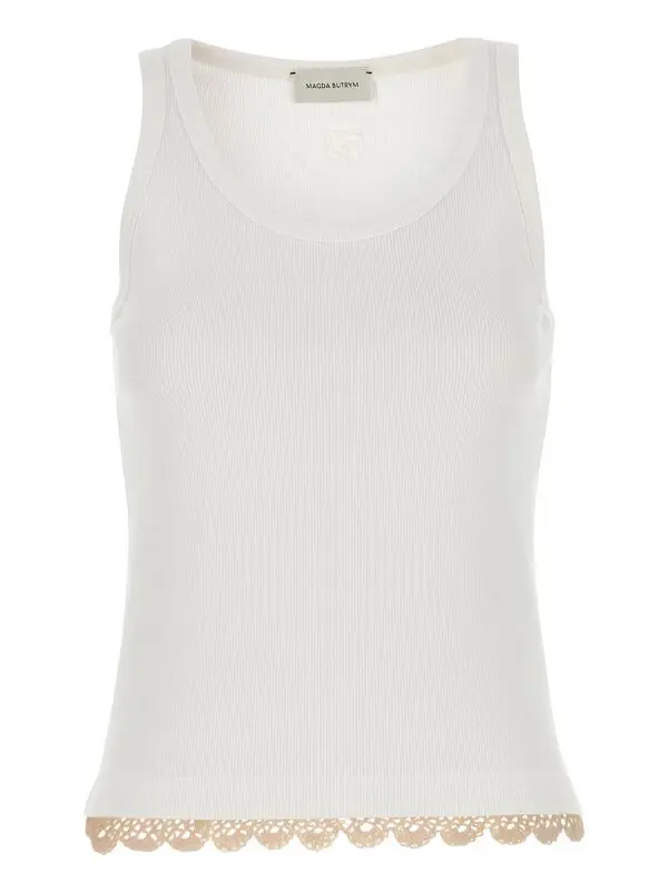 Magda Butrym Stretch Cotton Ribbed Tank Top With Crochet Hem - White