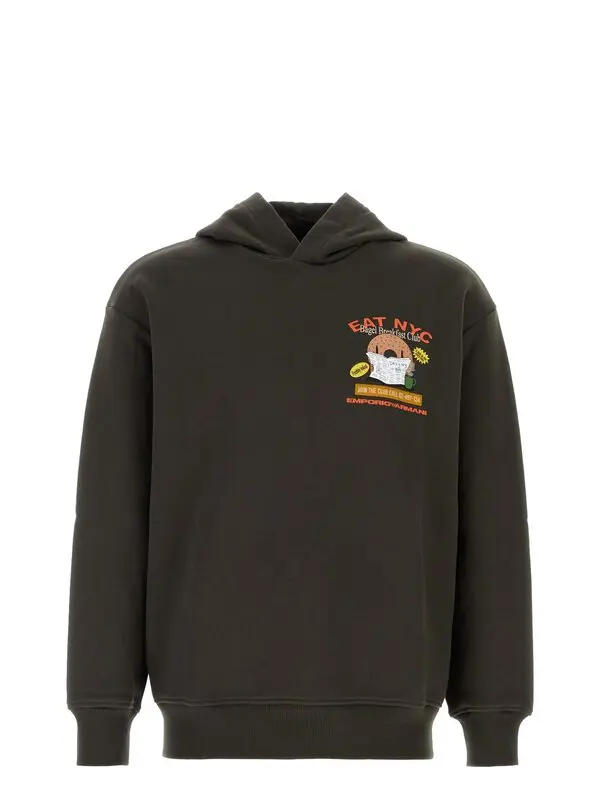 Emporio Armani Cotton Sweatshirt With Hood And Graphic Print - Grey