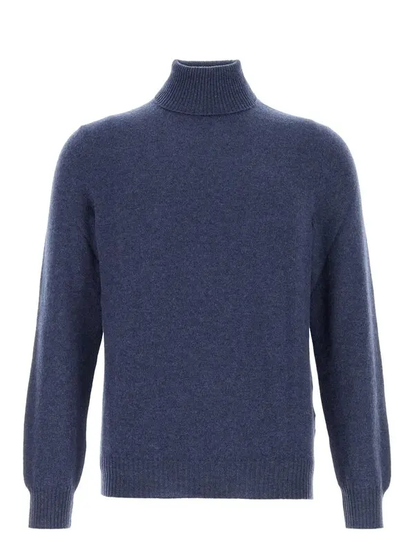 Fedeli Pure Cashmere Turtleneck Sweater - Blue
