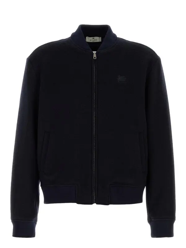 Etro Wool Blend Bomber Jacket With Pegaso Embroidery - Blue