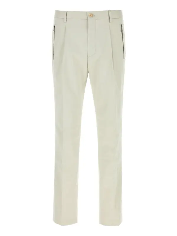 Etro Stretch Cotton Pants With Inverted Pleats - Light Brown
