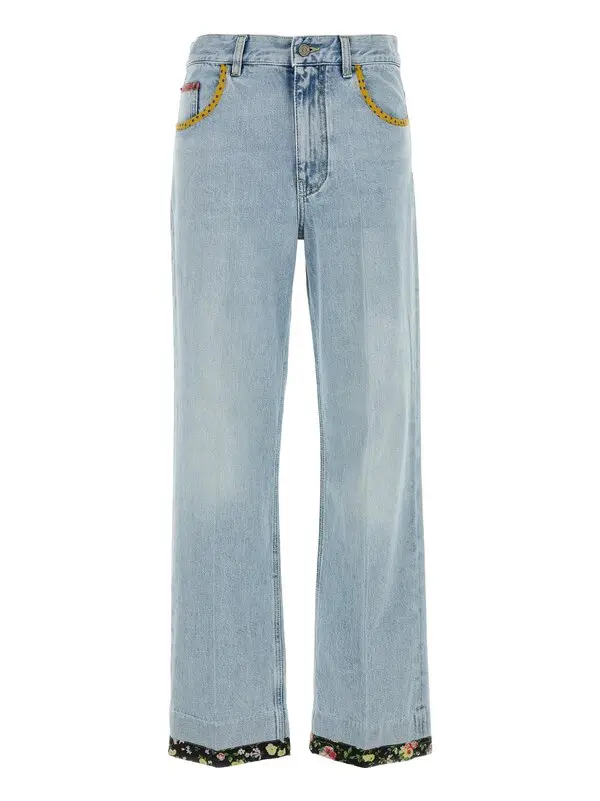 Valentino Garavani Pure Cotton Denim Jeans With Patchwork Trimmings - Blue