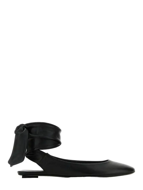 Attico Leather Lace-up Ballerina Slippers - Black