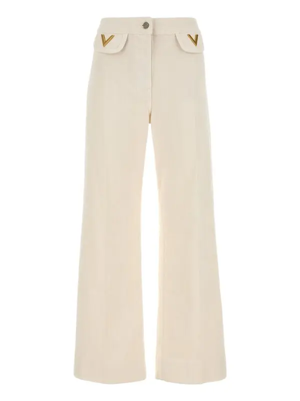 Valentino Garavani Ivory Denim Jeans With V Metal Detail - White