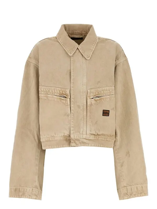 Balenciaga Cropped Denim Jacket With Distressed Trimmings - Light Brown
