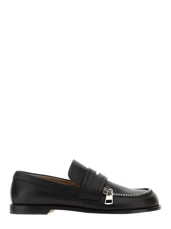 JW Anderson Leather Biker Loafers With Decorative Zip - Black