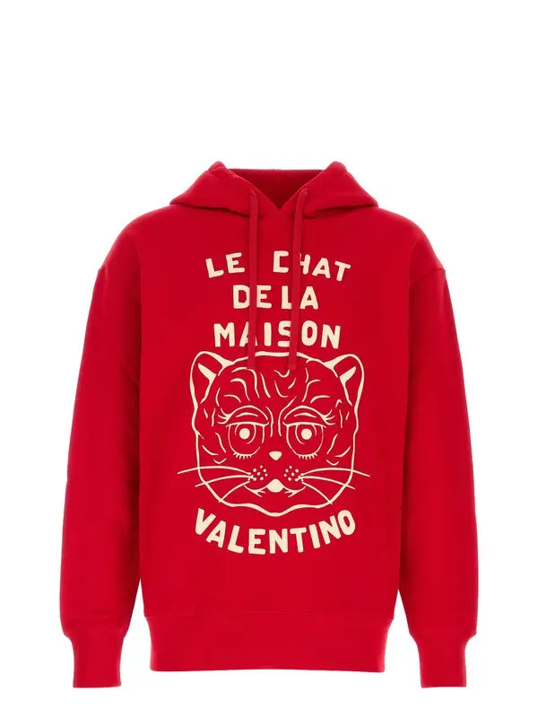 Valentino Garavani Cotton Sweatshirt With Le Chat De La Maison Print - Red