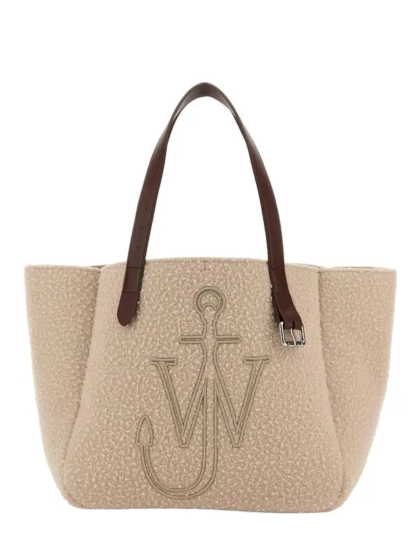 JW Anderson Fabric Shopping Bag With Anchor Embroidery - Light Brown