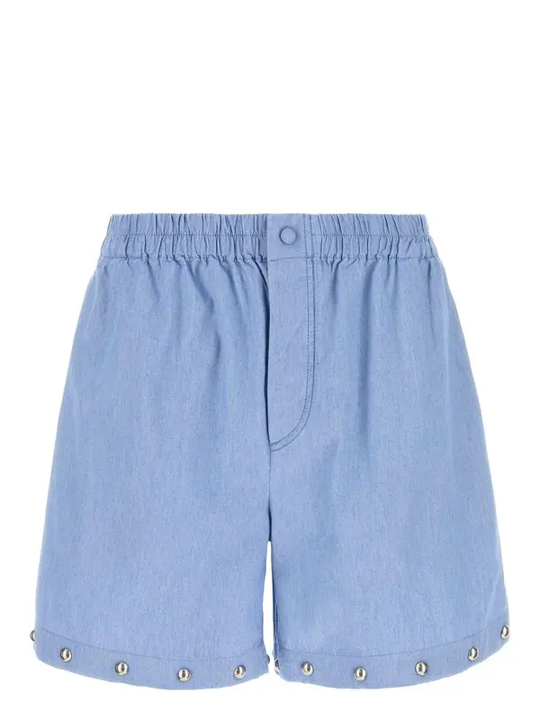 Valentino Garavani Light Denim Bermuda Shorts With Metal Stud Embellishments - Blue