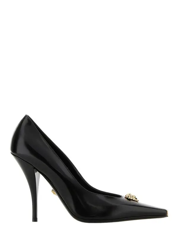 Versace Leather Pointed-toe Stiletto Pumps With Medusa Detail - Black
