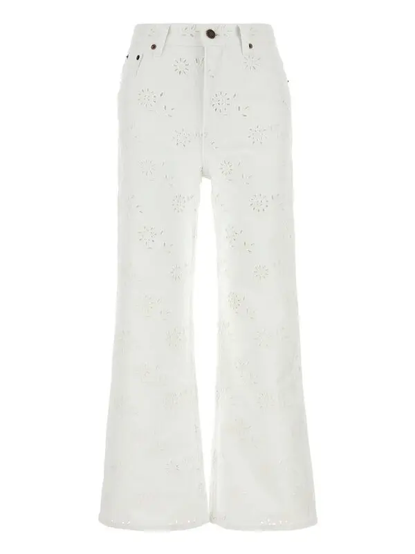 Chloé Embroidered Denim Jeans - White