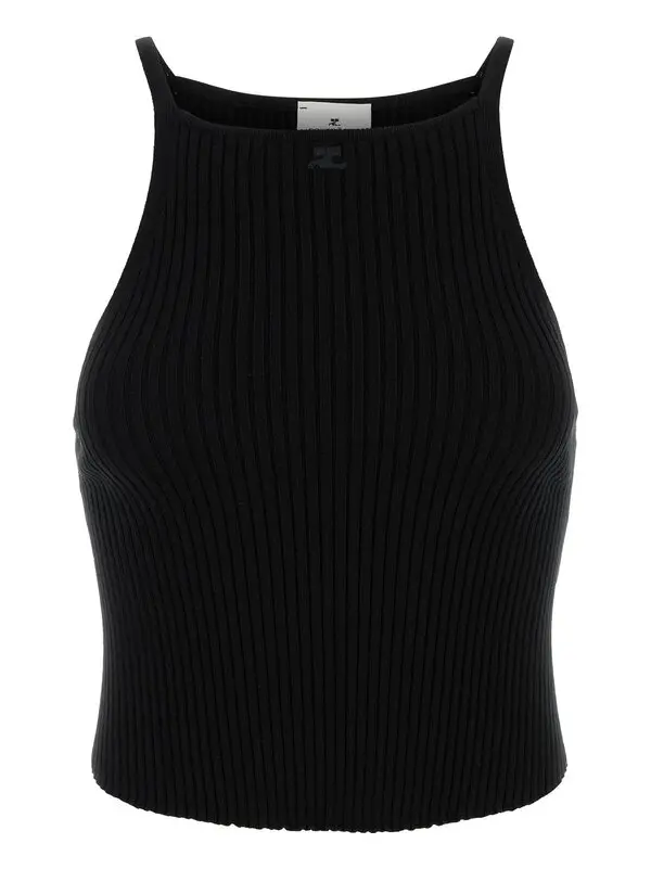 COURREGES Ribbed Viscose Blend Racerback Tank Top - Black