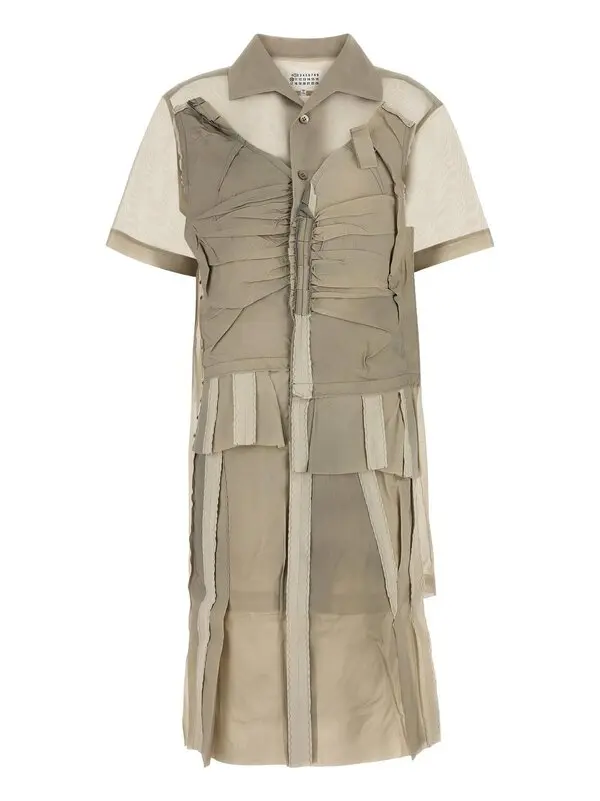 MAISON MARGIELA Mesh Shirt Dress With Viscose Inserts - Light Brown